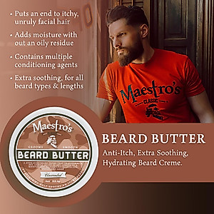 Maestro’s Classic BEARD BUTTER | Anti-Itch, Extra Soothing, Hydrating Beard Creme For All Beard Types & Lengths- Unscented, 4 Ounce