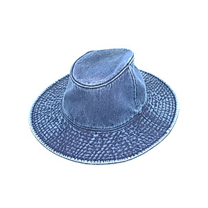 WITHMOONS Denim Fedora Hat Plain Stitch Washed Short Wide Brim Panama Hat KR61009 (SkyBlue)