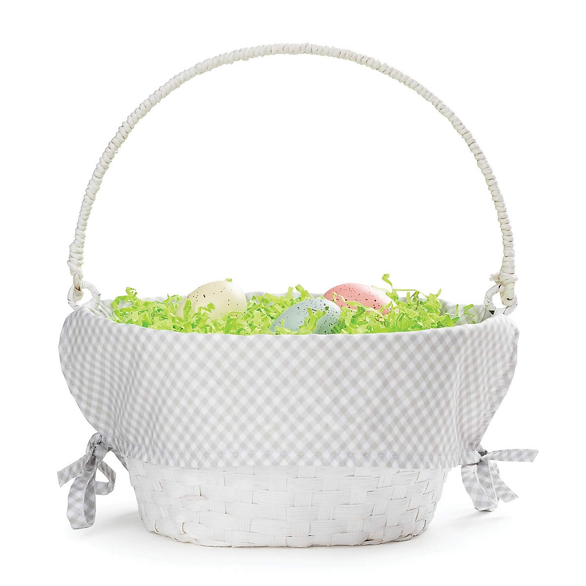 Personalized Planet Easter Basket with Gray Gingham Liner, White Basket, for Kids & Adults - Custom Name, Gift for Easter