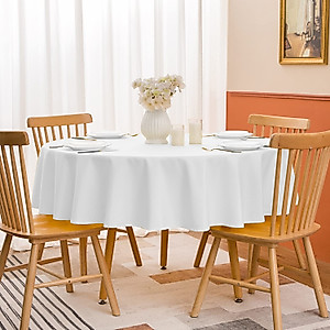 Softalker Round Tablecloth, Waterproof & Stain Resistant Table Cloth Wrinkle Free Fabric Washable 210GSM Polyester Table Cover for Spring/Party/Outdoor - 60 inch,White