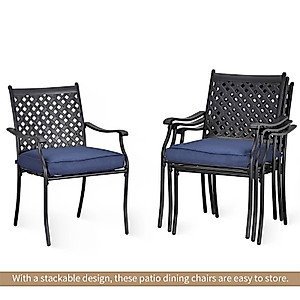 PatioFestival Patio Dining Set 5Pcs Heavy Duty Metal Outdoor Furniture Sets Square Table with 4 Stackable Chairs Blue Cushion
