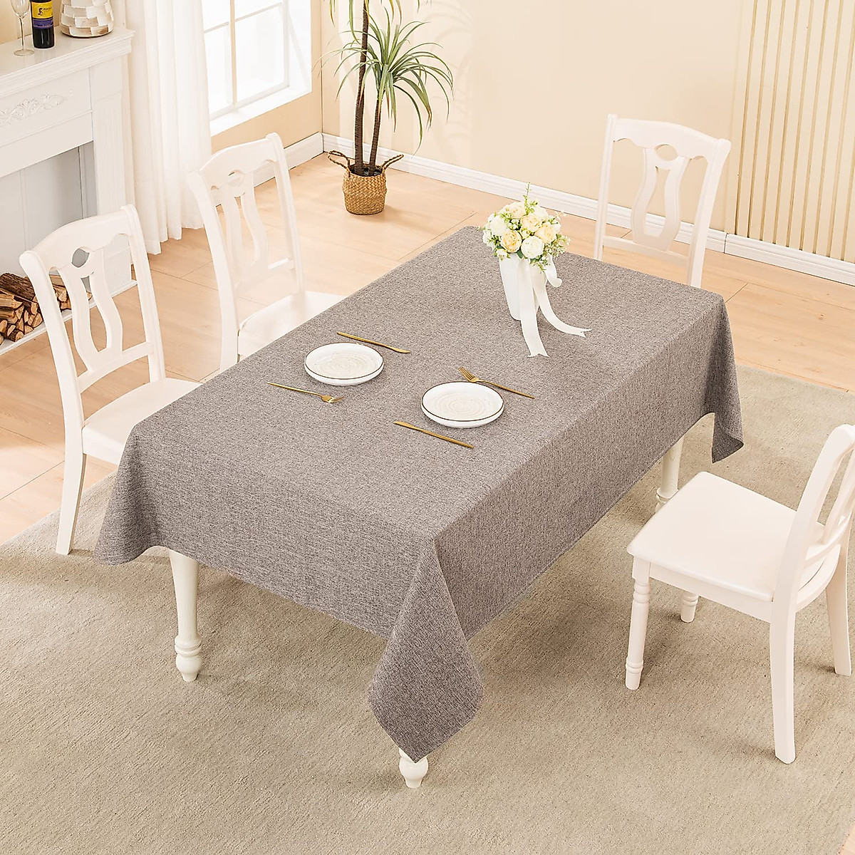 BALCONY & FALCON Rectangle Tablecloth Washable Wrinkle Resistant and Water Proof Table Cloth Decorative Linen Fabric Tablecloths for Dining Parties Kitchen Wedding and Outdoor Use (Taupe Gray, 57x85)
