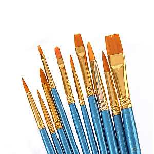 Elisel Paint Brush Set, 10 pcs Nylon Hair Art Paint Brushes for Acrylic Painting for Acrylic Oil Watercolor, Face Nail Art, Miniature Detailing and Rock Painting (Blue)