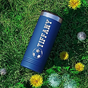 Personalized Soccer Ball Tumbler with Lid Laser Engraved on Blue 22 oz Stainless Steel Insulated Cup Birthday Gift for Men, Women, Sports Lover