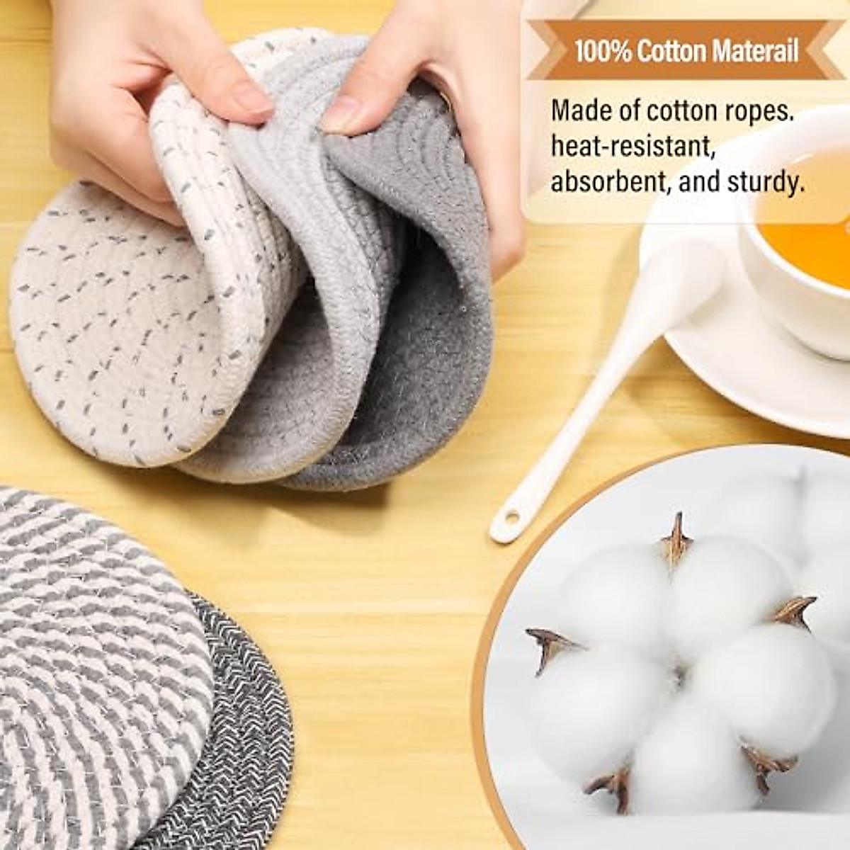 Tidponra Trivet Mats Set for Hot Dishes, 5 Heat Resistant Pot Holders Kitchen Counter, Table, Home Essentials, Anti Stain Hot Pads Plate Mats for Hot pots and Pans, 7 Inches