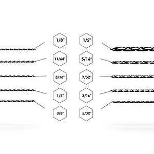Baker and Bolt Extra Long 12" Brad Point Drill Bit Set for Wood Stainless Steel Wood Drill Bits Set | Pack of 10 with Storage Sleeve
