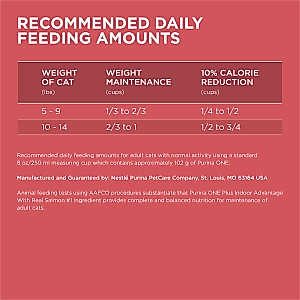 Purina ONE Natural Low Fat, Indoor Dry Weight Control High Protein Cat Food Plus Indoor Advantage with Real Salmon - 7 lb. Bag