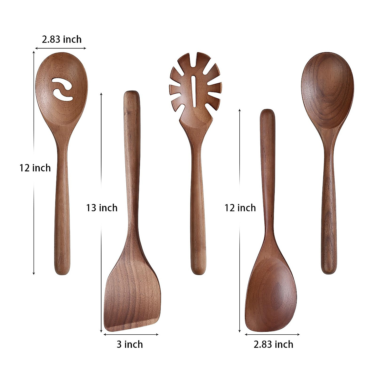 MornHalo 5PCS Black Walnut Wooden Spoons For Cooking 12-inch Smooth Finish Corner Spoon And Cooking Spoons-Comfortable Grip Wood Spoons for Cooking - Non-Stick Wooden Cooking Utensils