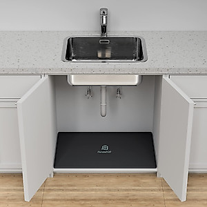 Under Sink Mat, 28" x 22" Silicone Kitchen Cabinet Tray, Waterproof & Flexible Under Sink Liner for Kitchen Bathroom and Laundry Room(Beige)