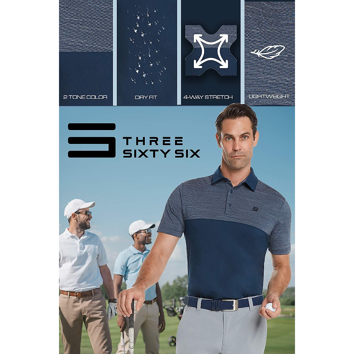 Three Sixty Six Quick Dry Golf Shirts for Men - Moisture Wicking Short-Sleeve Casual Polo Shirt Nautical Navy