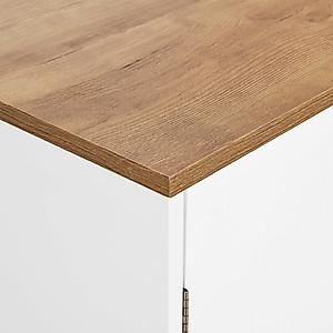 DWVO White Wine Bar Cabinet, 32" Kitchen Coffee Bar Cabinet with 2-Row Glass Holder and 4-Grid Wine Rack, Oak Wood Sideboard Buffet Storage Cabinet for Kitchen, Dining Room