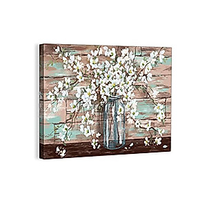 Bathroom Canvas Wall Art Flowers Theme Modern Farmhouse Painting Pictures for Bedroom Watercolor Wall Decor Framed Artwork for Office Kitchen Rustic Brown Wall Art Home Wall Decoration Size 12x16