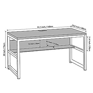 TOPSKY Computer Desk with Bookshelf/Metal Hole Cable Cover 1.18" Thick Desk (55", Espresso Gray)