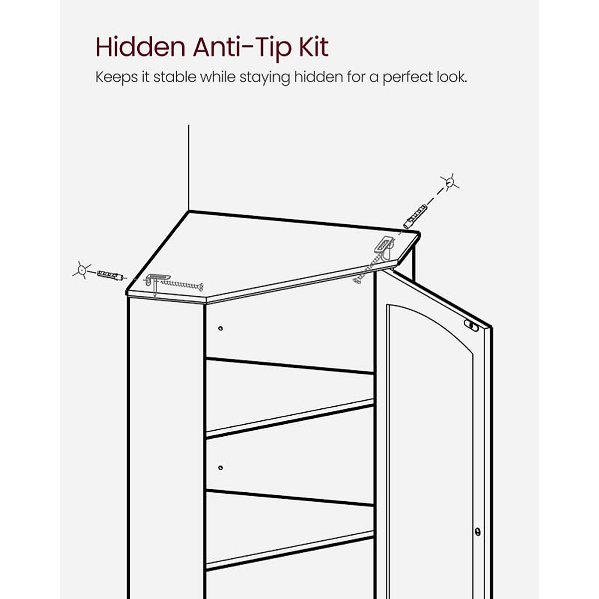 VASAGLE Tall Corner Cabinet, Bathroom Storage Cabinet with 2 Doors and 4 Adjustable Shelves, for Bathroom, Kitchen, Living Room, Modern Farmhouse Design, White UBBC541P31