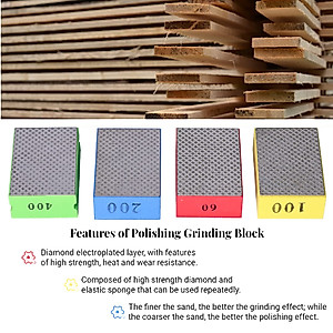 4Pcs Diamond Hand Polishing Pads, 60 120 200 400 Grit Diamond Sanding Blocks, Reusable Foam Sanding Blocks, for Tile Stone Trimming Deburring Marble Concrete Granite Ceramics Glass Wet Dry