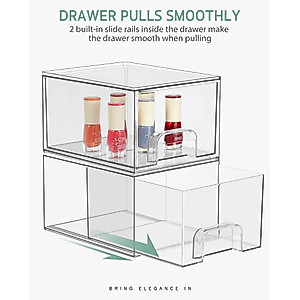 Syntus 3 Piece Set Stackable Makeup Organizers, 4.4'' Tall Acrylic Drawer Organizer, Clear Plastic Cosmetics Storage Drawers for Vanity, Undersink, Bathroom Organizer, Skincare, Kitchen Cabinets