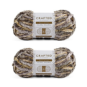Crafted By Catherine Luxe Velvet Multi Yarn - 2 Pack (300 g / 10.5 oz, 98 Yards Each Skein), Khaki Multi, Gauge 6 Super Bulky