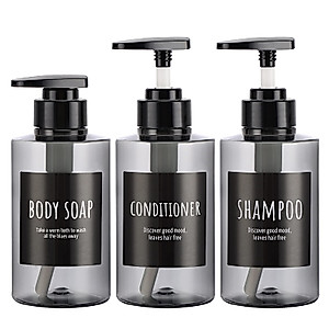 Empty Shampoo Bottles, Segbeauty 10.1oz Plastic Pump Dispenser Bottle, 3pcs 300ml Refillable Shampoo Pump Bottles for Shower, Grey Pump Bottles for Body Soap Shampoo Hair Conditioner Hotel Bathroom