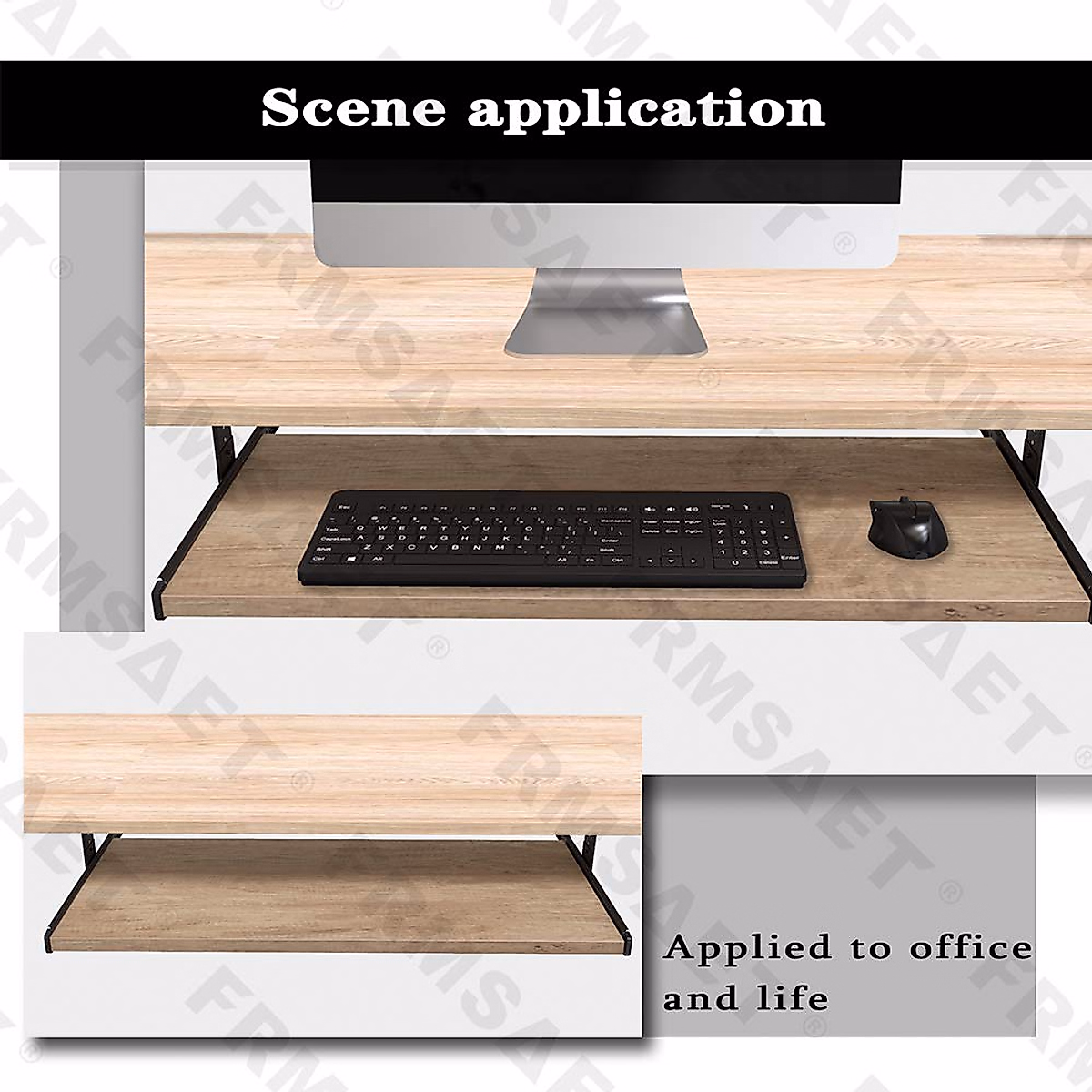 FRMSAET Furniture Accessories Office Product Desk Suits Hardware 20/24/30 inches Keyboard Drawer Tray Wood Holder Under Desk Adjustable Height Platform. (30 inches, Burlywood)
