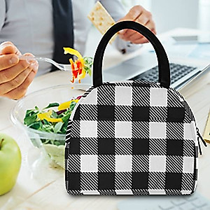 xigua White Black Buffalo Plaid Lunch Bag Insulated Portable Lunch Tote Reusable Lunch Box for Office School Picnic Travel Camping