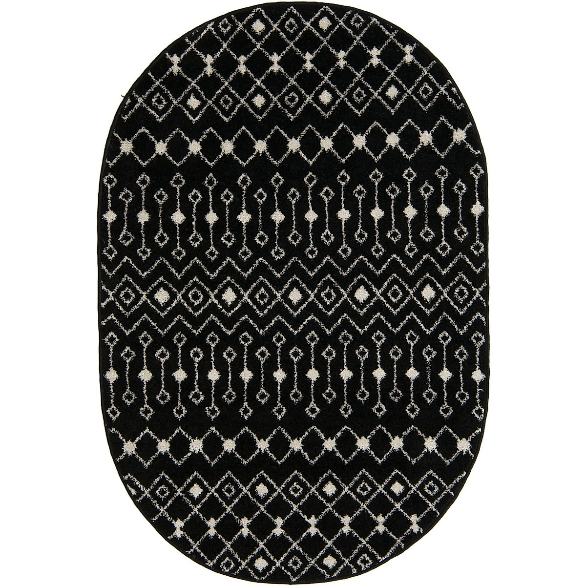 Unique Loom Tribal Trellis Collection Area Rug - Alaoui (4' x 6' Oval Black and White)