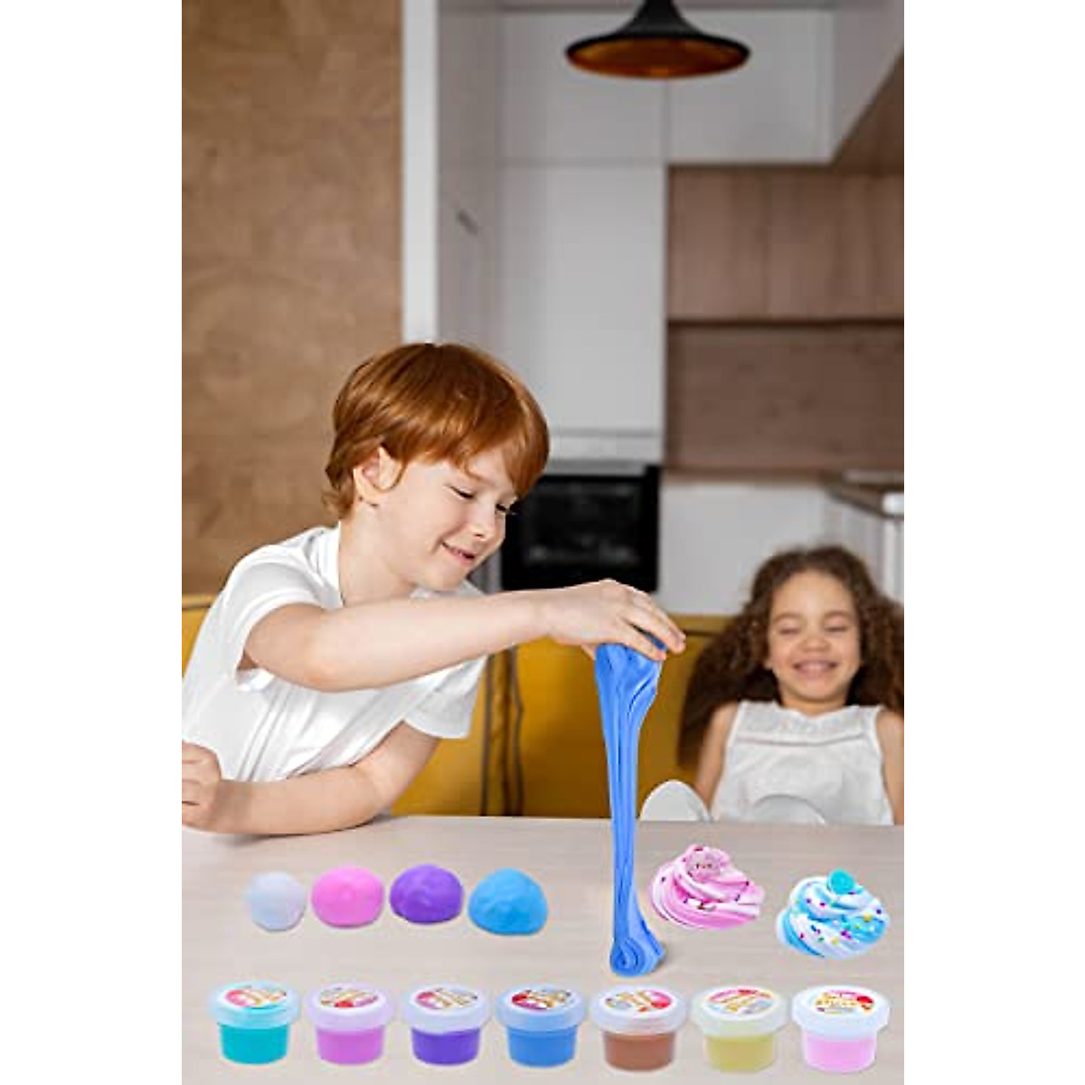 QPOFTYJ Butter Slime Kit for Kids, 7 Pack Two-Toned Colorful Stress Relief Toys, Birthday Gifts, Party Favors for Girl Boys 6 7 8 9 10 11 12, Unscented