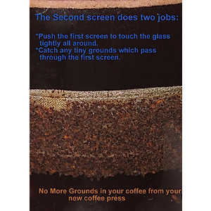 Coffee Maker French Press:by SterlingPro [Double Filter - the Purest home-brewed coffee/tea] Gift 2 Free Bonus Screens [Premium Stainless Steel] [Thick Heat-resistant Glass Pot (34 oz, mirror)