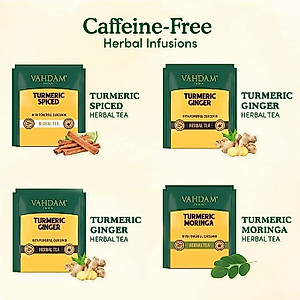 VAHDAM, Turmeric Tea Gift Set (4 Flavors, 60 Herbal Tea Bags) Caffeine Free, Gluten Free, Non GMO | Tea Variety Pack - Long Leaf Pyramid Herbal Tea Bags Variety Pack | Gifts for Women & Men