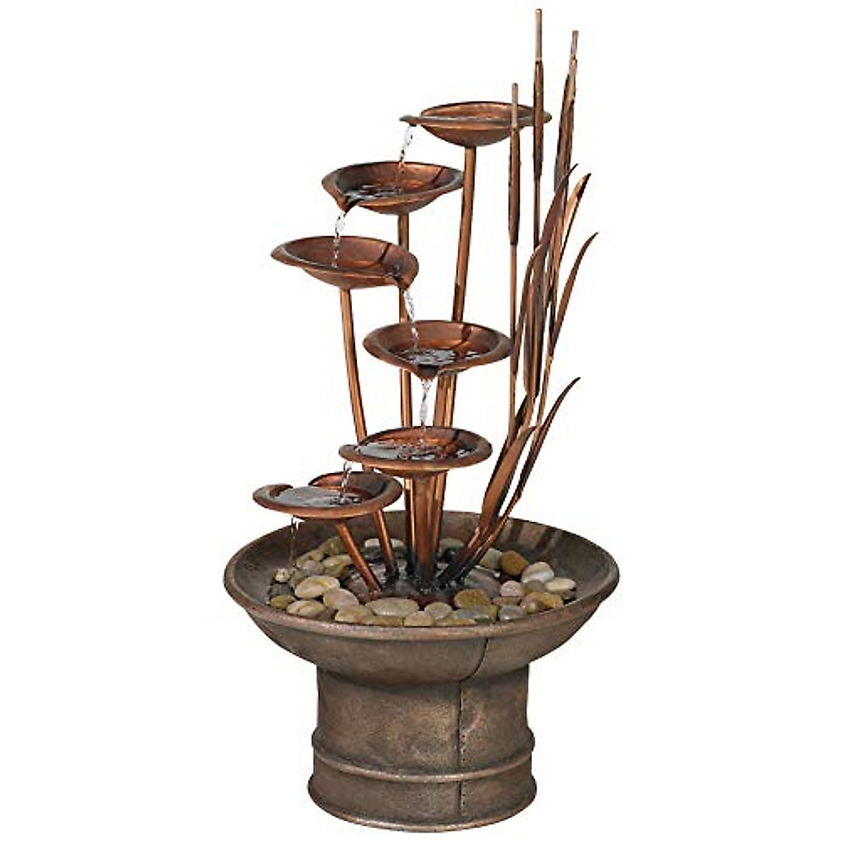 Water Lilies and Cat Tails Modern Outdoor Floor Water Fountain 33" High Tiered Cascading Decor for Garden Patio Backyard Deck Home Lawn Porch House Relaxation Exterior Balcony - John Timberland