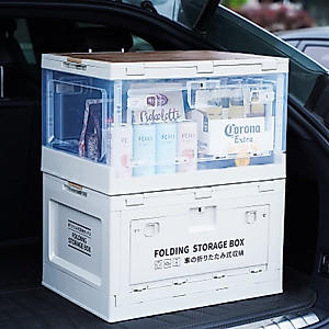 Funcode folding storage box with Wooden cover,for camping,car storage, home sorting. (khaki-2pack)