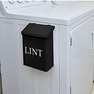 Calindiana Modern Farmhouse Metal Magnetic Lint Bin for Laundry Room Decor and Accessories with Lid and Laundry Room Organization and Storage Wall Mount Space Saving Washer and Dryer Trash Can (BLACK)