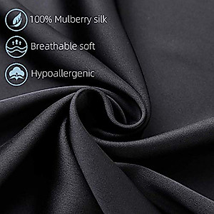 Natural Silk Pillowcase Set of 2 for Hair &Skin - Both Sides 19 Momme 600 Thread Count with Hidden Zipper (Black, Standard)