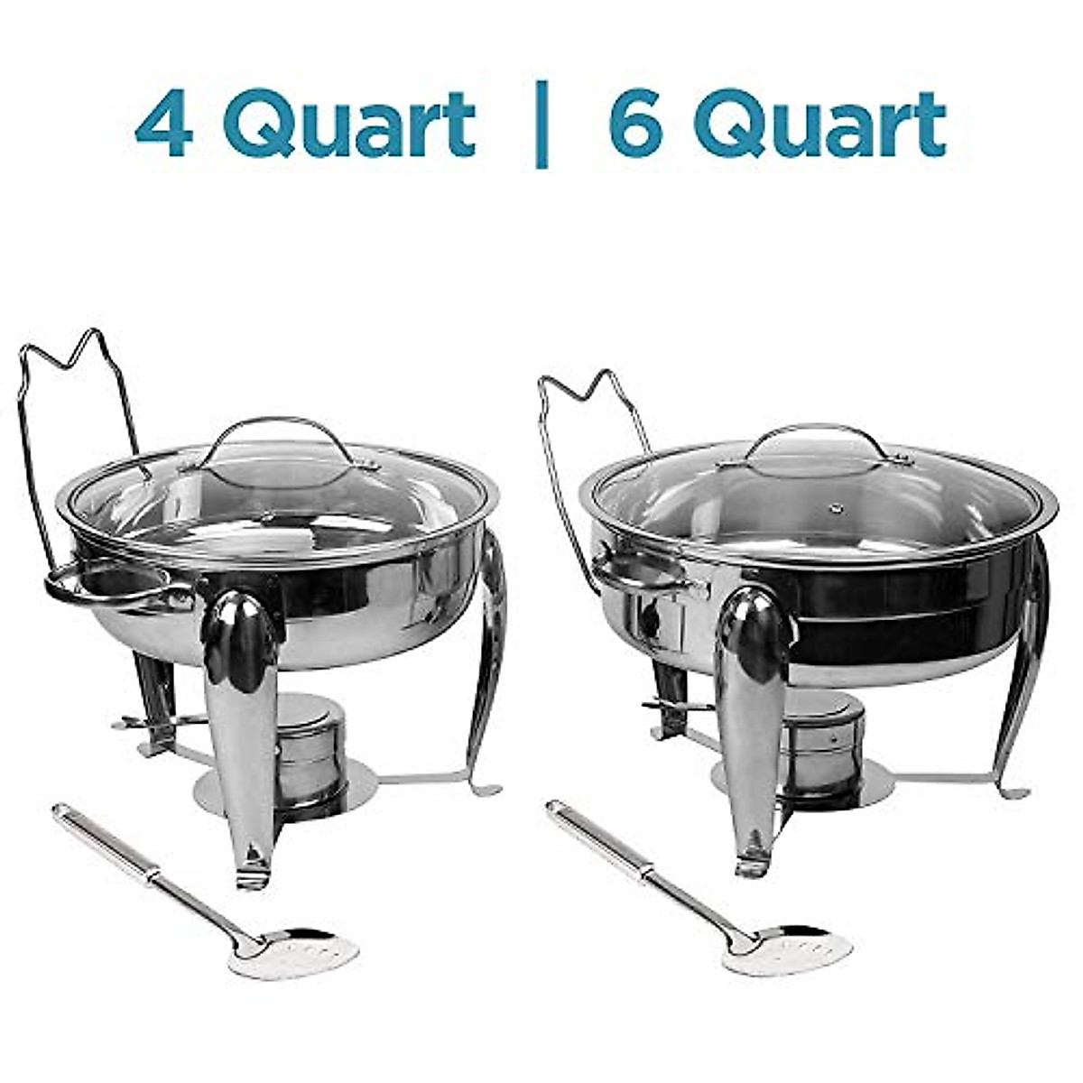 4 Quart Round Stainless Steel Chafing Dish with Bonus Slotted Spoon and Drip Tray for Lid