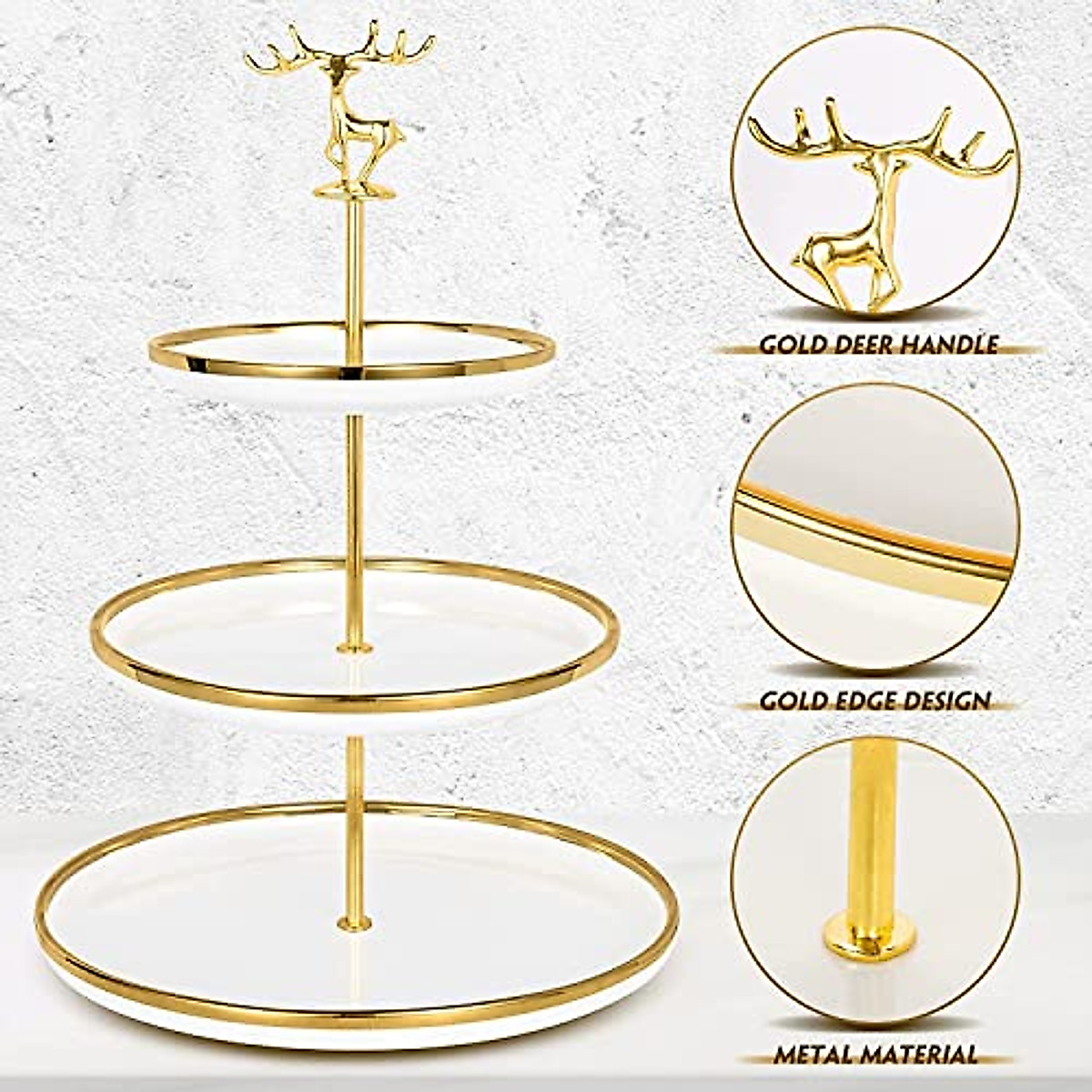 3 Tier Porcelain Cake Stand，Afternoon Tea Stand，3 Tier Cupcake Stand for Party，Dessert Table Display Set，Cupcake Stand for 24 Cupcakes，Tiered Tray Stand，Three Tier Dessert Stand