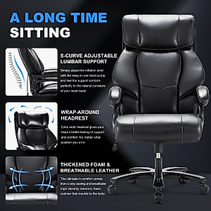 Huatean Home Big and Tall Office Chair 500LBS, Executive Office Chair for Heavy People, Heavy Duty Office Chair for Long Hours, Breathable Leather Ergonomic Office Chair for Back Pain Relief, Black