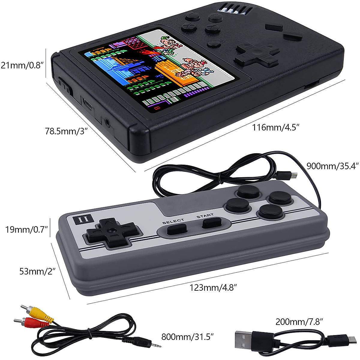 Black Mini Portable Handheld 400 Classic FC Games Game Console Game Player Support TV Connection One/Two Players