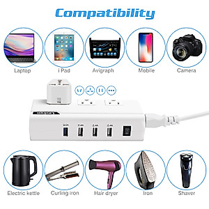 Travel Adapter Universal 220V to 110V Voltage Converter with 4-Port USB International Power Step Down UK/AU/US/EU Worldwide Plug Adapter