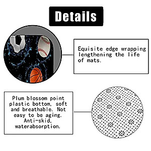 Camille&Andrew 4PCS Sports Shower Curtain Set, Water Fire Basketball Soccer Baseball American Football Cool Men Teen Boys Bathroom Decor, Waterproof Fabric Navy Blue Shower Curtain, Non-Slip Bath Mat