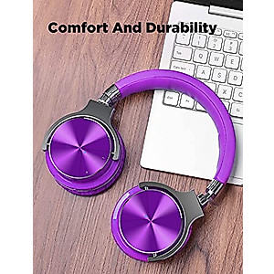 Active Noise Cancelling Headphones Bluetooth Headphones with Microphone Deep Bass Wireless Headphones Over Ear, Comfortable Protein Earpads, 30 Hours Playtime for Travel/Work (DarkViolet)