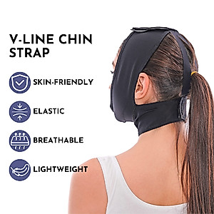 Post Surgery Facial Compression Neck Coverage Chin Strap, V-Shaped Face Slimmer, Jowl Tightening Chin Lifting Double Chin Reducer Band (M/L, Black)