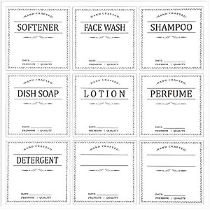 108 Pieces Waterproof Laundry Bottle Labels White Removable 18 Kinds Hand Dish Soap Lotion Conditioner Dispenser Cleaning Stickers for Farmhouse Bathroom Kitchen (3 x 3 Inches)