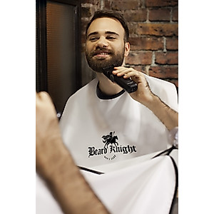 Beard Apron, Hair Clippings Catcher with Bag, Grooming Cape Apron, Beard Catcher for Shaving Trimming, Non-Stick Beard Cape- White