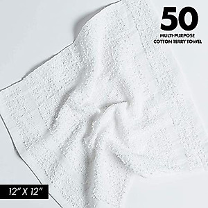 Cotton Terry Towels Cleaning Cloths, 100% Cotton Terry Cloth Bar Rags White Bar Towels, Multipurpose High Absorbent Terry Towels for Cleaning Auto Detailing or Painters- White- 12"x12" (500 Pack)