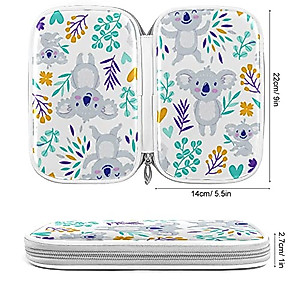 ZZKKO Cute Koala Bears Floral Pencil Bag Case Zipper Pencil Holder Organizer Stationary Pen Bag Cosmetic Makeup Bag Pouch Purse for School Office Supplies