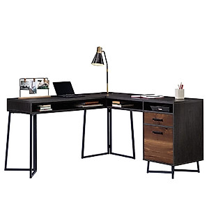 Sauder Canton Lane Engineered Wood and Metal L-Desk in Brew Oak
