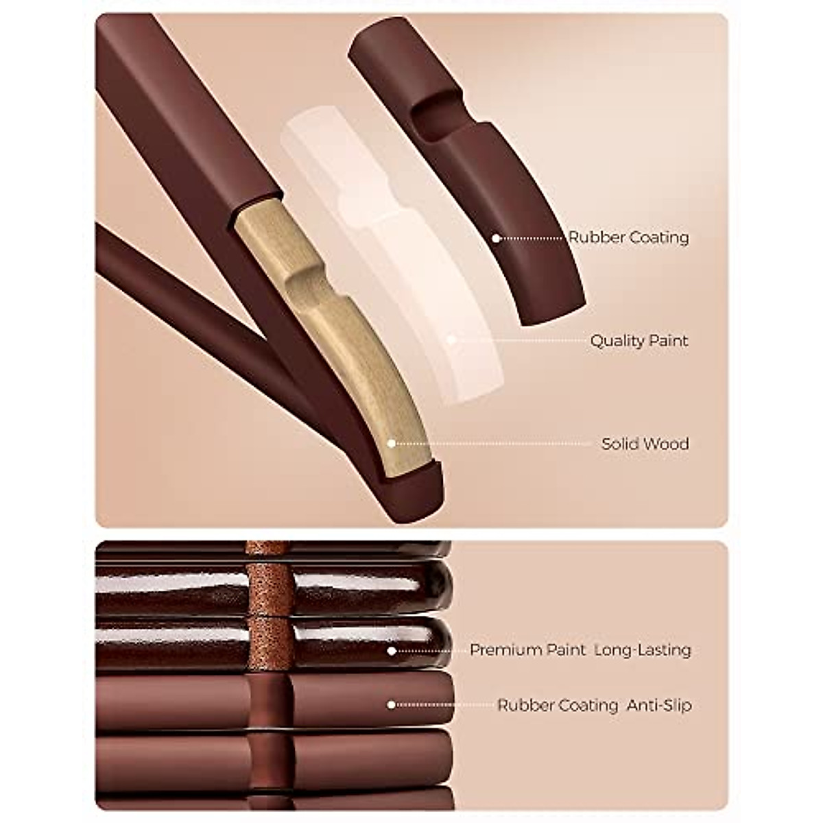 SONGMICS Rubber Coated Wooden Hangers, 20-Pack Clothes Wood Hangers, Non-Slip Coat Hangers, Rubber Hangers with Shoulder Grooves and 360° Swivel Hook, for Suits Shirts Coats, Cherry UCRW011K02