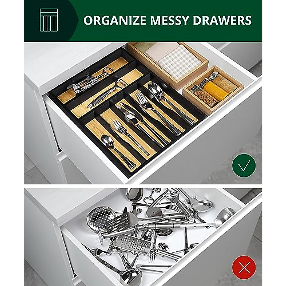 ROYAL CRAFT WOOD Premium Bamboo Kitchen Utensil Rack: Elegant Organizer and Spacious Utensil Holder for Streamlined Kitchen Storage