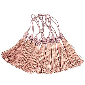 Makhry 20pcs 15.5cm/6 Inch Silky Floss Bookmark Tassels with 2-Inch Cord Loop and Small Chinese Knot for Jewelry Making, Souvenir, Bookmarks, DIY Craft Accessory (Peach Pink)