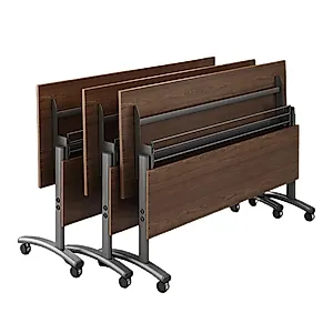 3pcs Flip Top Mobile Training Table with Modesty and Lockable Wheels,Foldable Conference Tables, Ready to Unfold and Use (Color : Brown, Size : 120 * 40 * 75cm)