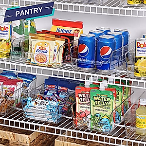 Set of 8, Stackable Clear Bins with Removable Dividers - Food Snack Organizer, Pantry Organization and Storage - Plastic Home Containers - Refrigerator, Fridge, Kitchen Cabinet Organizing Bins